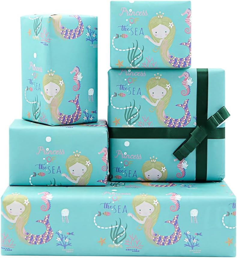 Amazon.com: Princess of the Sea Little Mermazing Mermaid Wrapping Paper ...