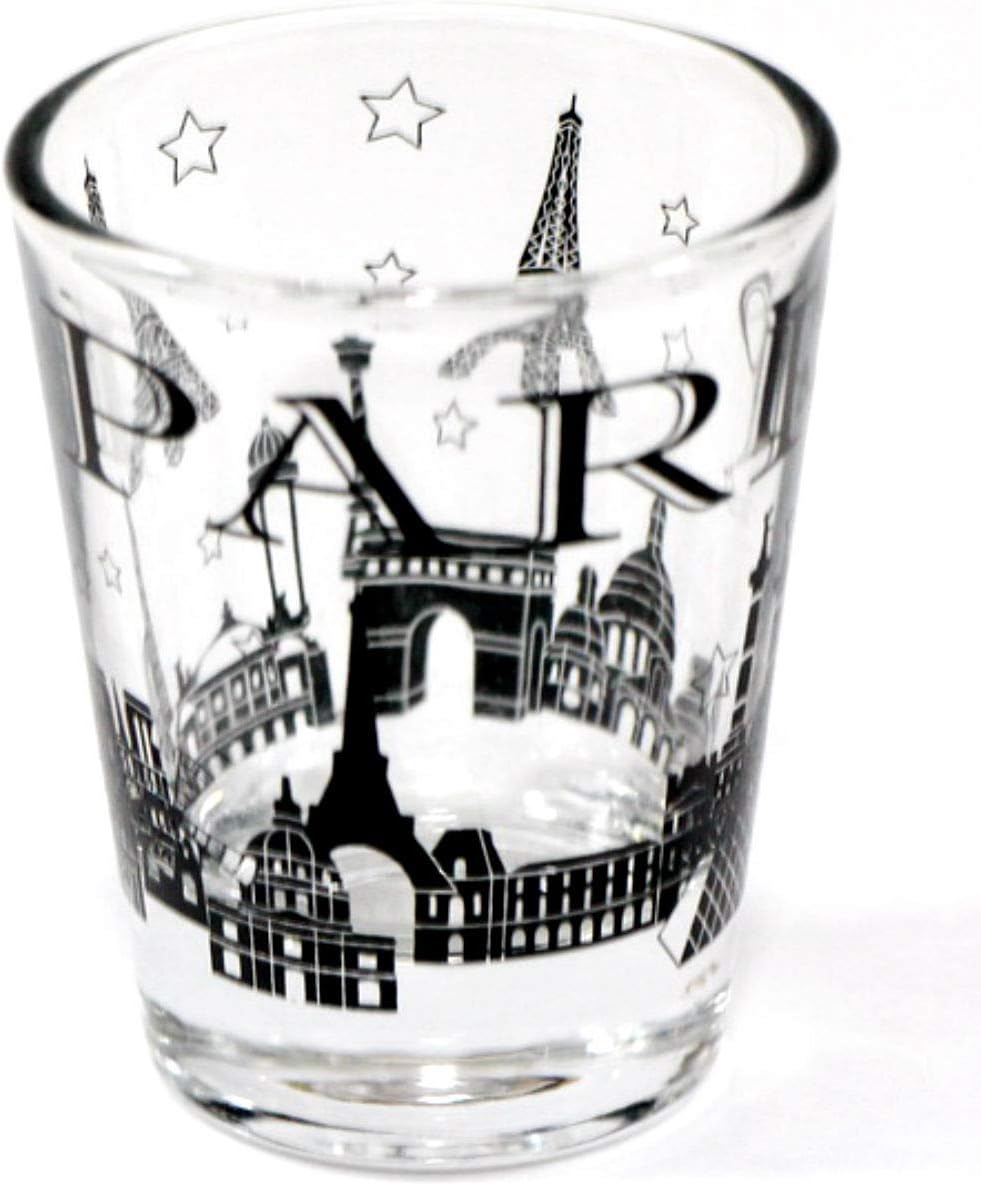 Amazon.com | Paris France Black Landmarks Collage Shot Glass: Shot Glasses