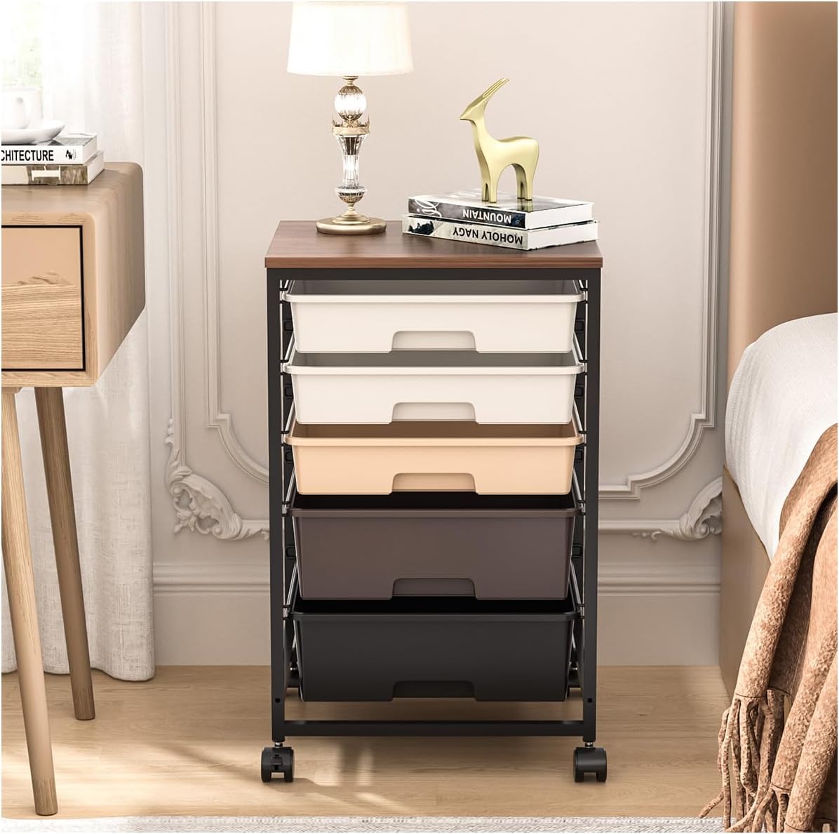 Amazon.com: HOMCOM Dresser Storage Drawers with 6 Plastic Bins and ...