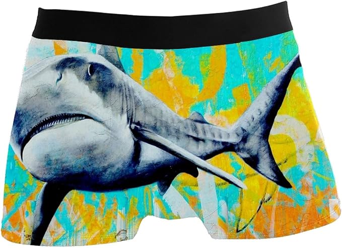 Mens Underwear Boxer Briefs Stylish Pattern Shark Short Leg Underpants ...