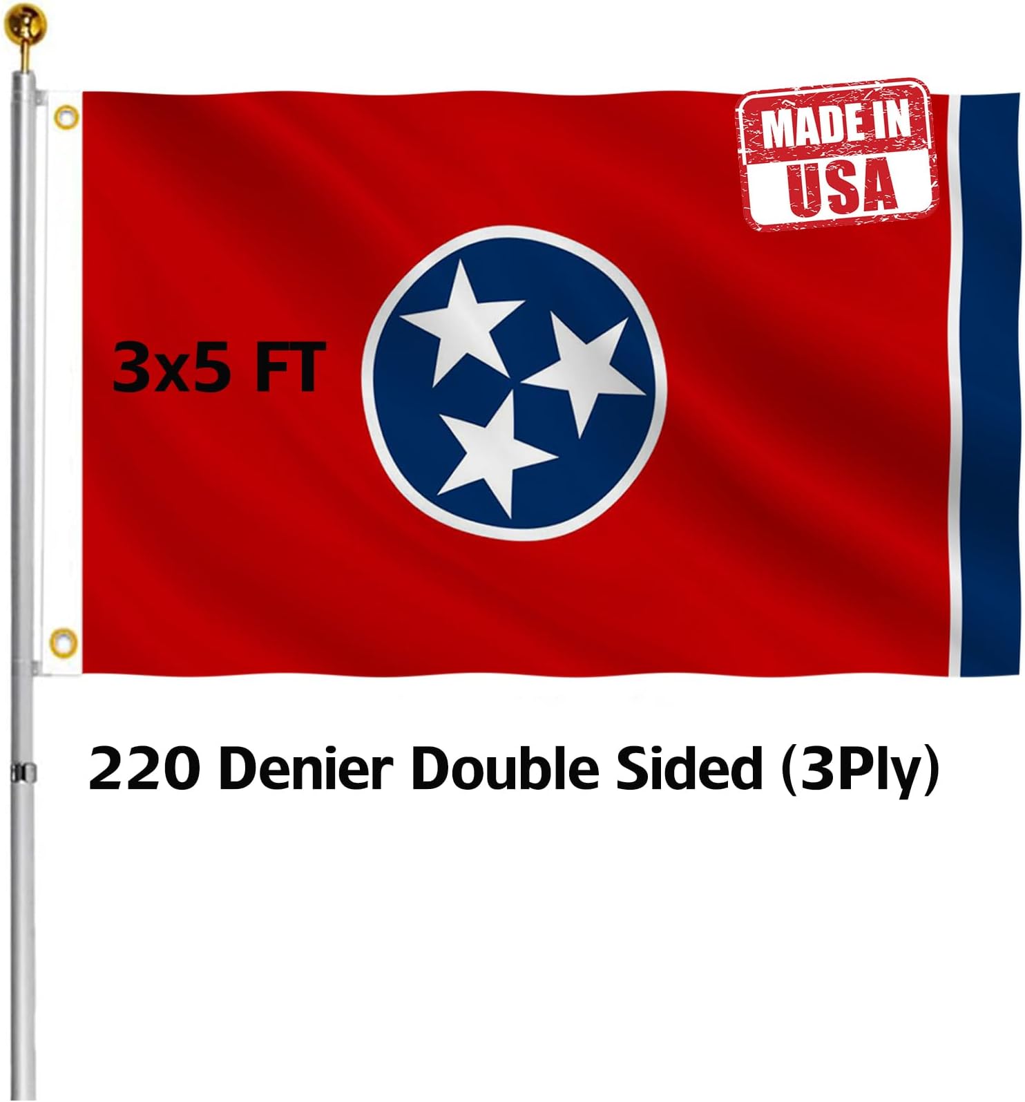 Amazon.com : 3x5 Tennessee TN State Embroidered Sewn 100% Cotton Flag 3 ...