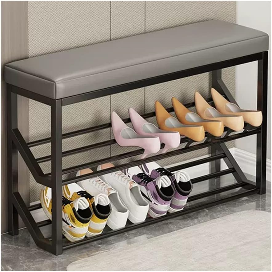 Industrial Entryway Bench Shoe Rack 2-Tier Storage Organizer With Seat ...