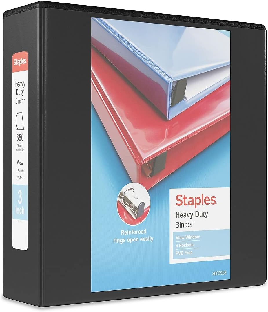 Amazon.com : 3" Staples Heavy-Duty View Binder with D-Rings (Black ...