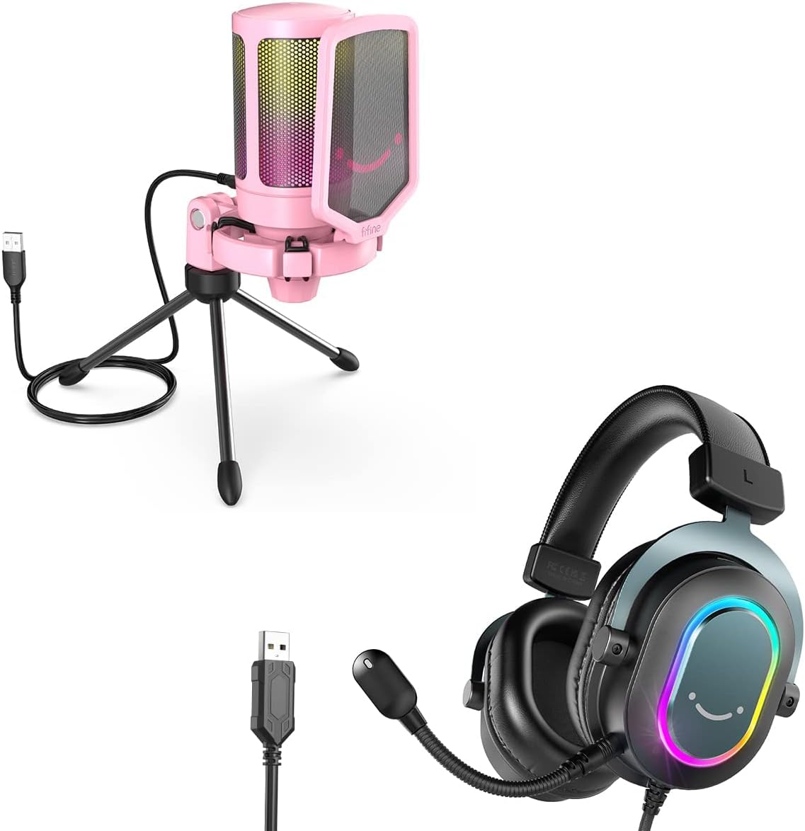 Amazon.com: FIFINE Streaming PC Microphone, USB Gaming RGB Headset ...