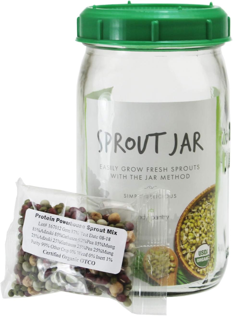 One Quart Glass Sprouter Jar w/ Sprouting Strainer Lid: Grow Sprouts ...