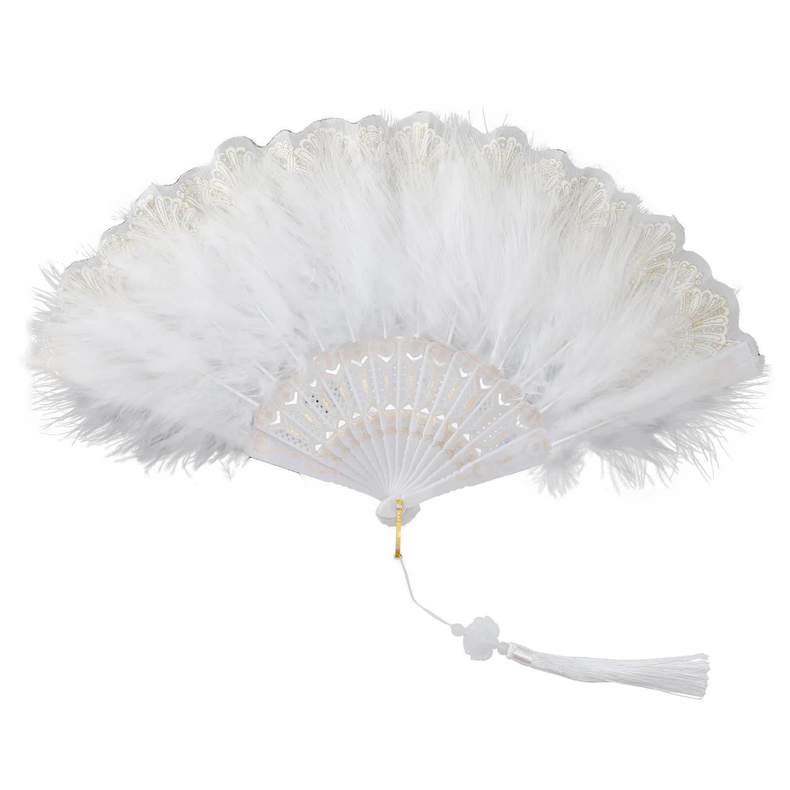 Amazon.com: Prebafo White Foldable Feather Fan Handheld Chinese Vintage ...