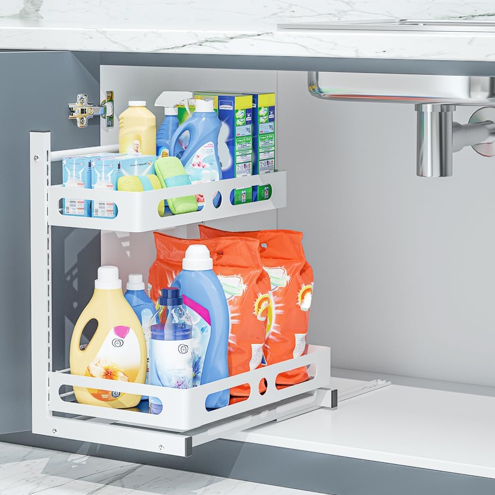 Amazon.com: WonCherry Pull Out Under Sink Organizer, 2-Tier Slide Out ...