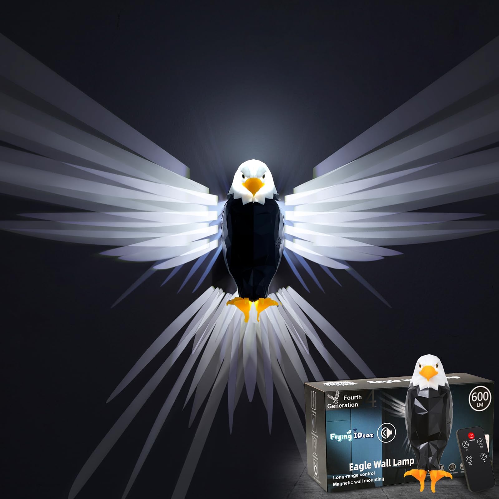 Bald Eagle Wall Light With Remote Control - Magnetic Mounted American Eagle Lamp, Battery ...