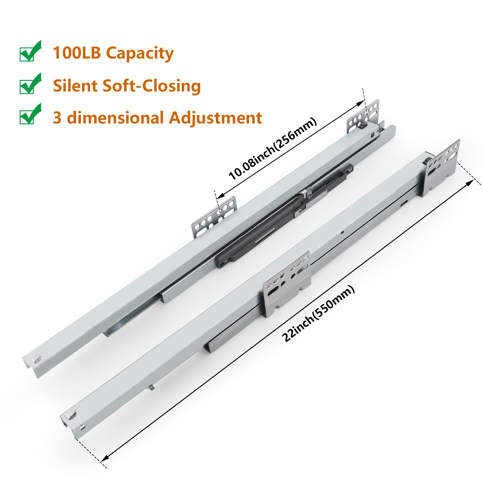 Snapklik.com : 1 Pair Soft Close Drawer Slide 22 Inch Heavy Duty Drawer ...