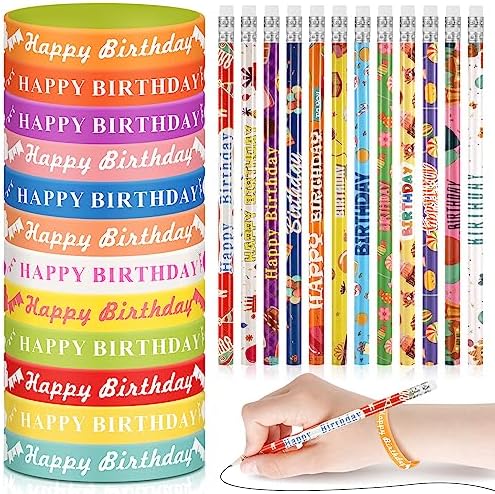 Amazon.com: Sabary 48 Pcs Happy Birthday Pencils Rubber Bracelets Set ...