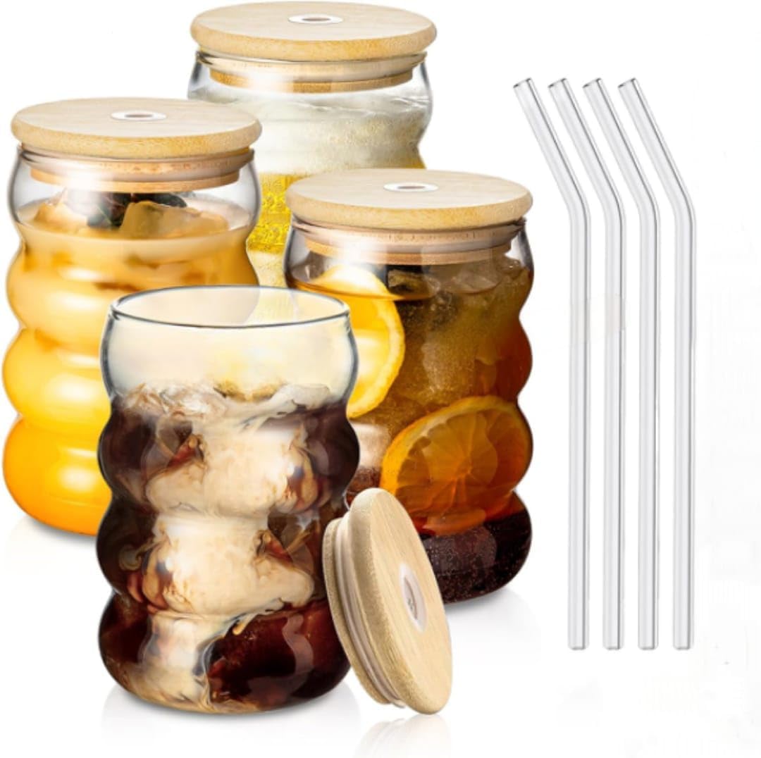 Buy PrimeWorld Roller Glass Sipper with Wooden Lid and Straw Set of 1 ...