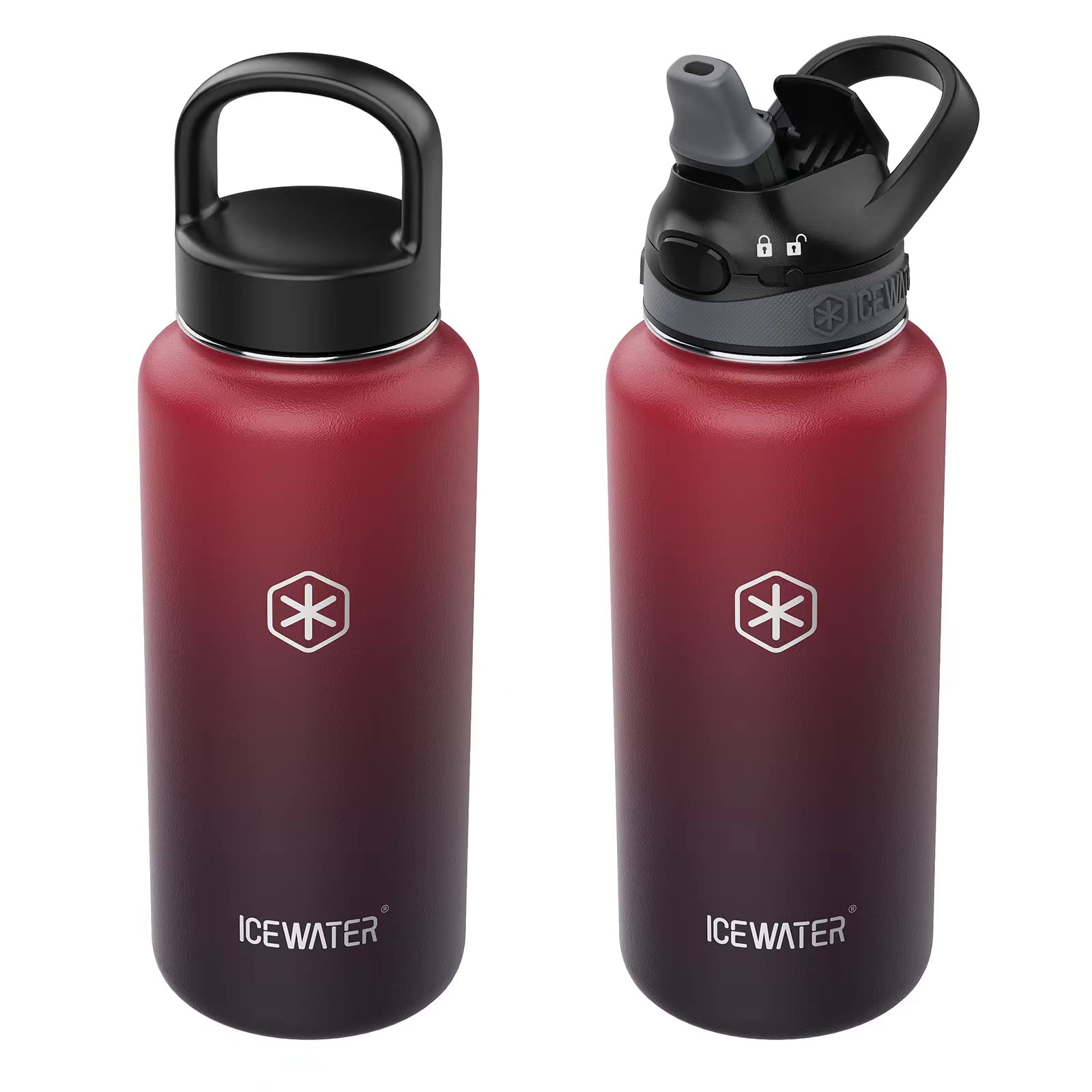 ICEWATER-32 oz,2 Lids(Soft Auto Straw Lid + Wide Mouth Lid),Insulated ...