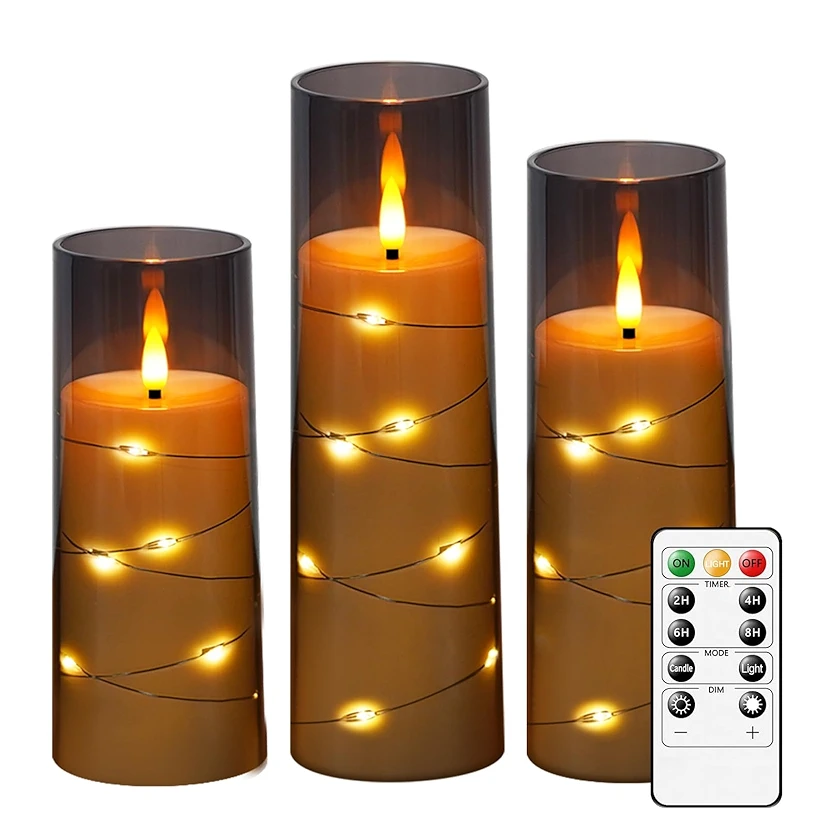 Buy 2.3" Dia Acrylic Flameless LED Candles with Copper String Lights ...