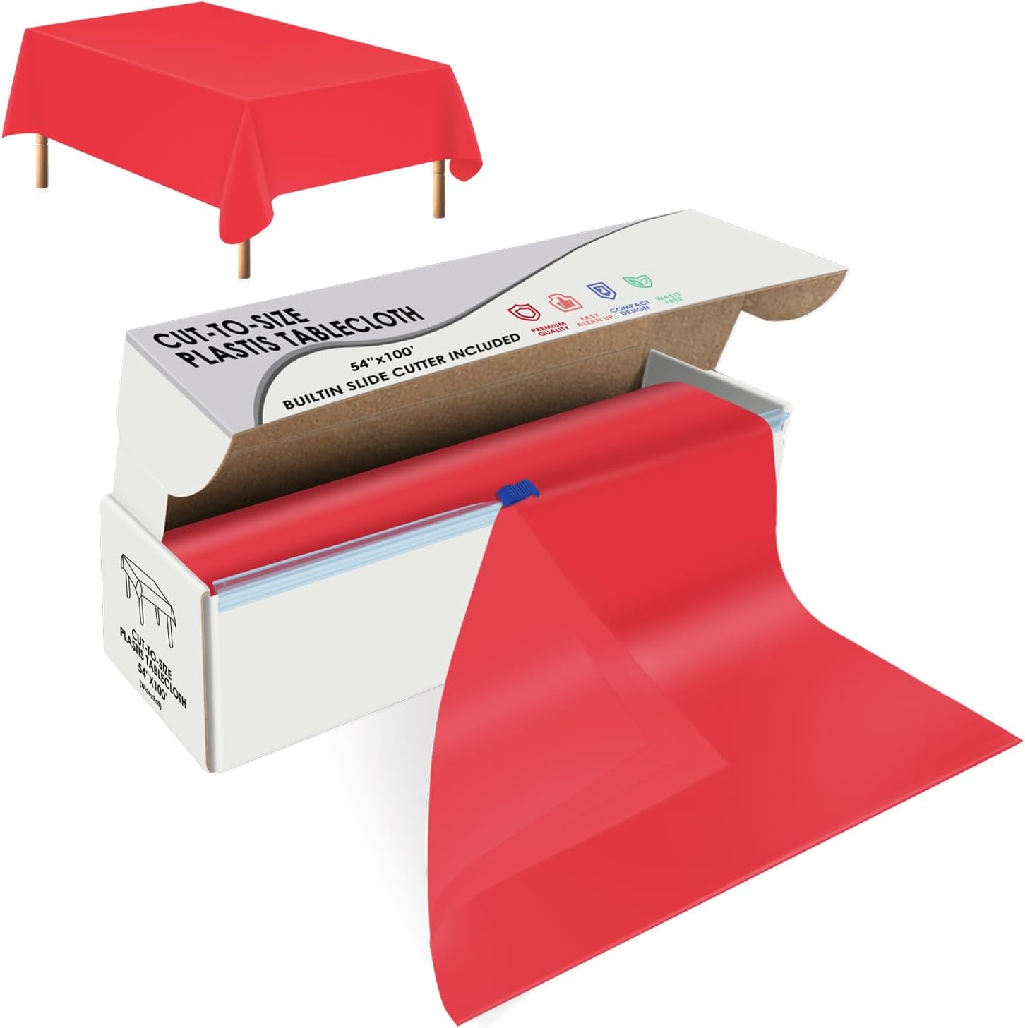 Amazon.com: Red Disposable Plastic Table Cloth Roll 54" X 100', Plastic ...