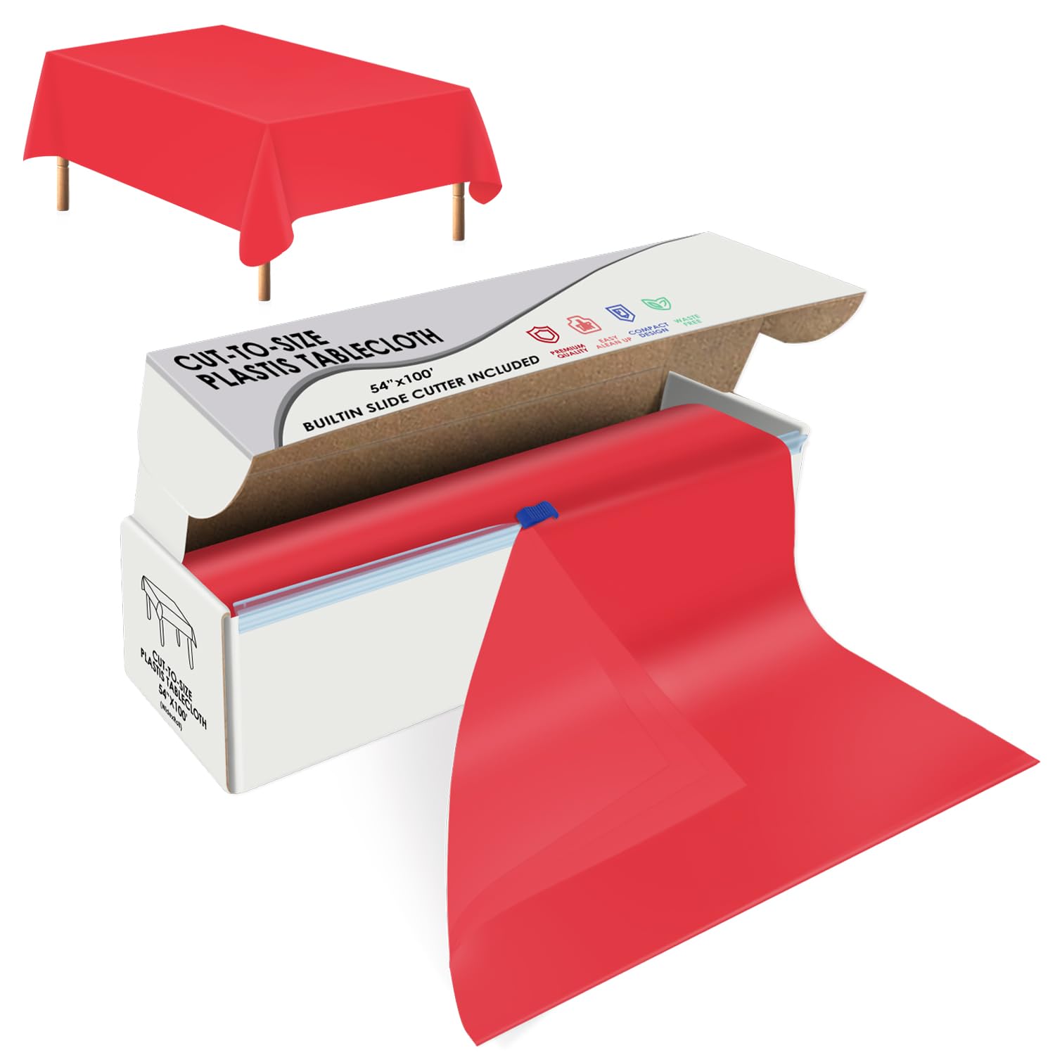 Amazon.com: Red Disposable Plastic Table Cloth Roll 54" X 100', Plastic ...