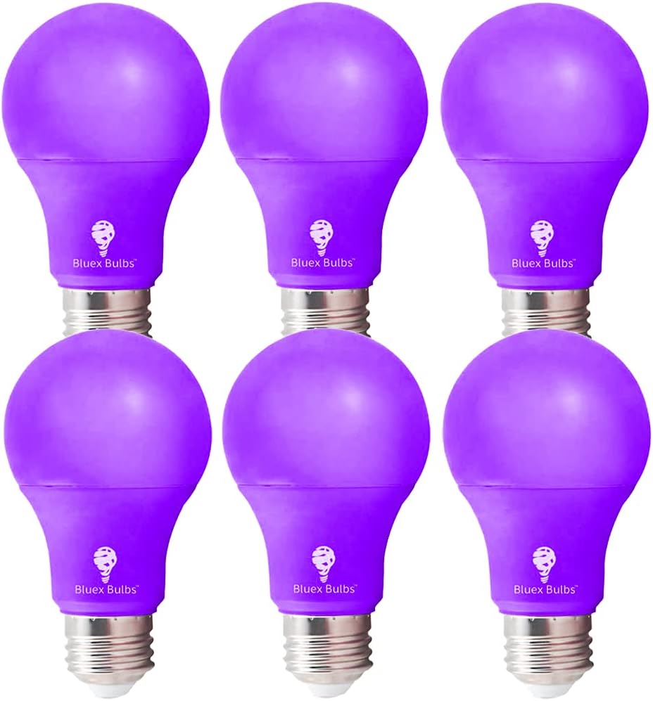 6 Pack BlueX LED A19 Purple Light Bulbs - 9W (60Watt Equivalent) - E26 ...