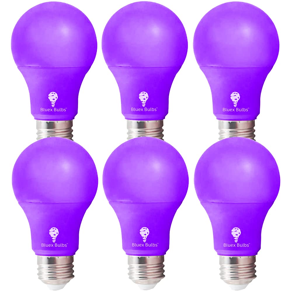 6 Pack BlueX LED A19 Purple Light Bulbs - 9W (60Watt Equivalent) - E26 ...