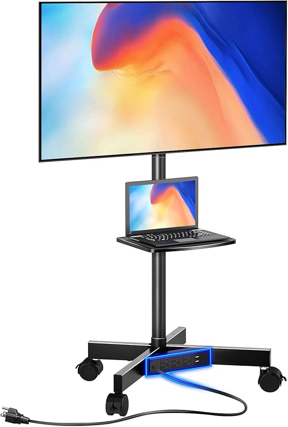 Greenstell TV Stand with Power Outlet, Mobile TV Cart on Wheels for 23 ...