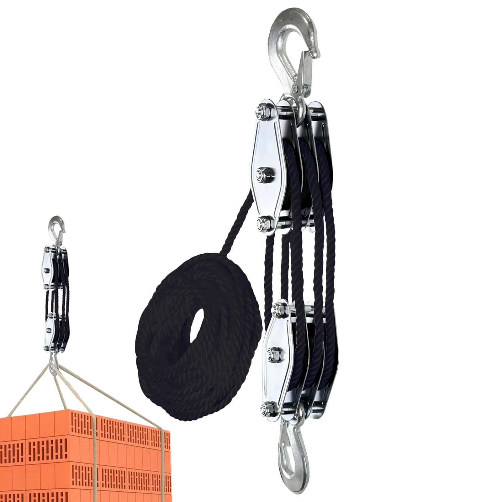 Rope Hoist - 2200lbs Rope Pulley Hoist, 50ft Block Tackle Pulley ...