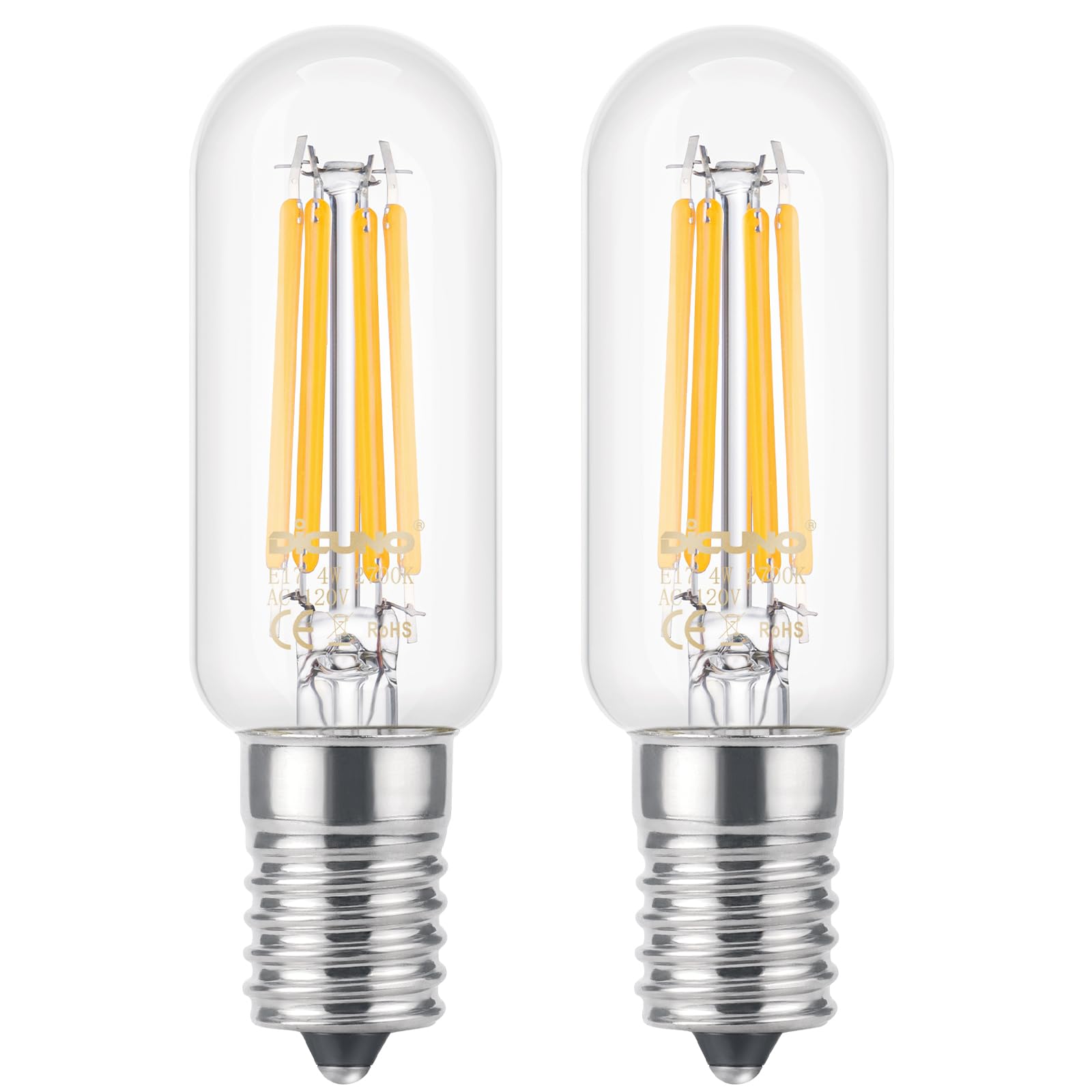 DiCUNO E17 LED Tubular Filament Bulb, E17 Intermediate Base LED Tube Light Bulb, Warm White ...