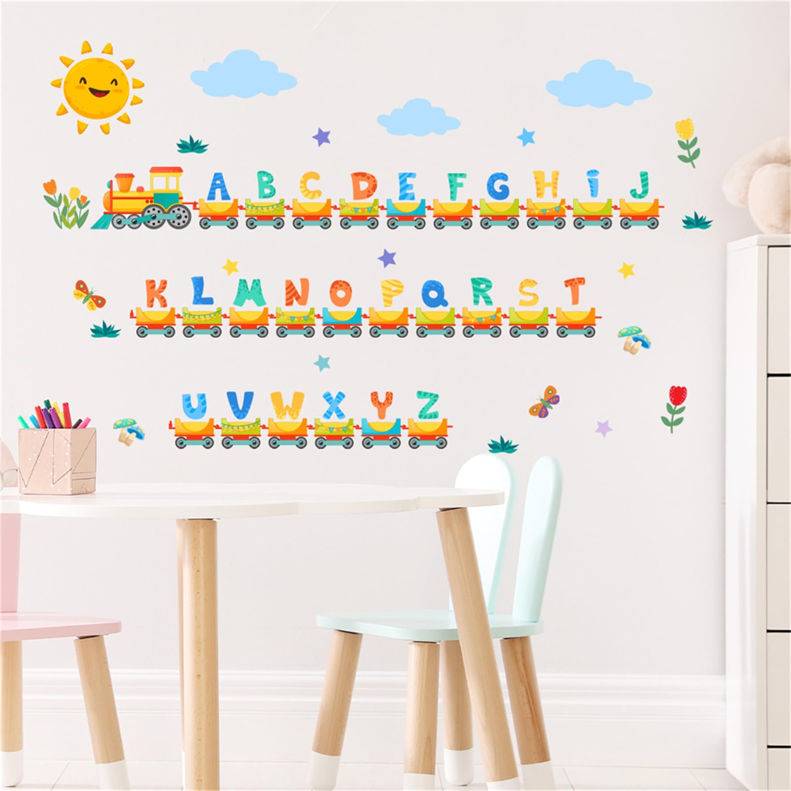 Amazon.com: English Alphabet Wall Decals Cartoon Yellow English Letters ...