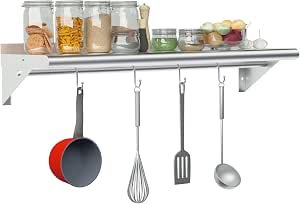 Amazon.com: Treshin Stainless Steel Shelf with 4 Hooks 14 x 36 Inches ...