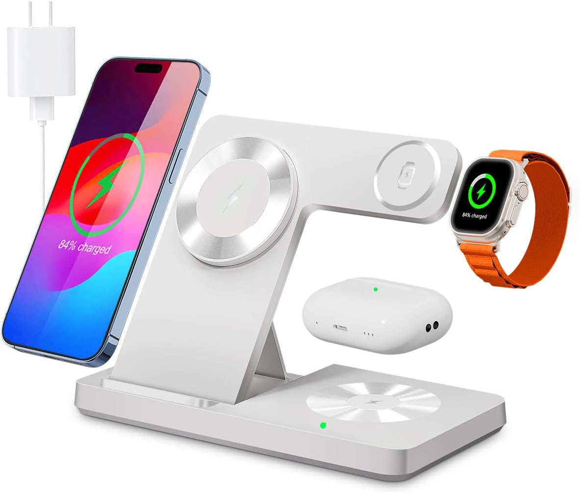 Amazon.com: Magnetic 3 in 1 Wireless Charging Station for Magsafe ...