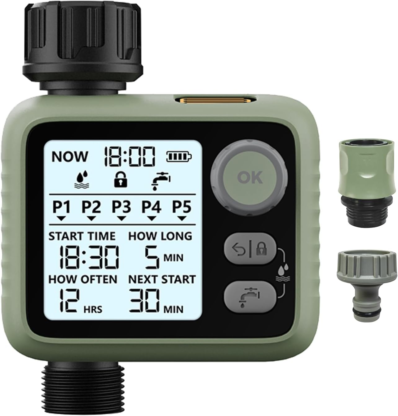 Amazon.co.jp: 散水タイマー 自動水やり 【2024新登場】5つのプログラム設定 雨センサー 発光液晶スクリーン ノブ制御 灌漑 ...