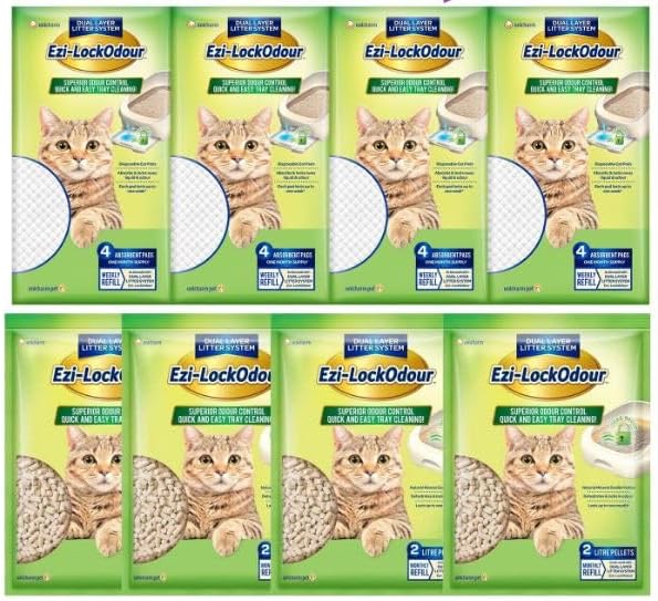 Ezi LockOdour Cat Litter Pellets 2 Kg + Absorbant Cat Litter Pads 4 ...