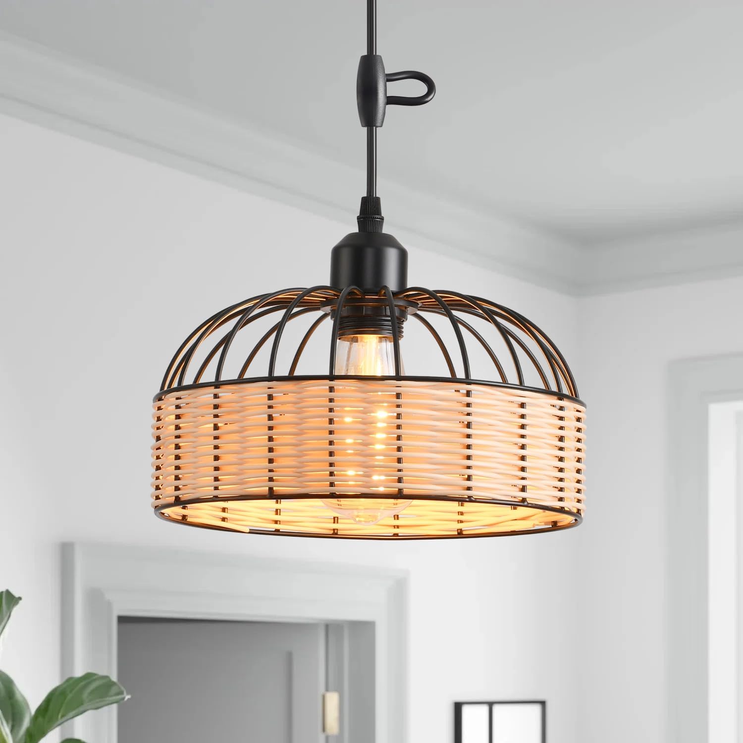 Aidencor Metal & Rope Lamp Shades Ceiling, Small Retro Hemp Rope Black ...