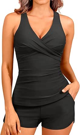 Amazon.com: Women Tankini Swimsuits with Shorts - Two Piece Tummy ...