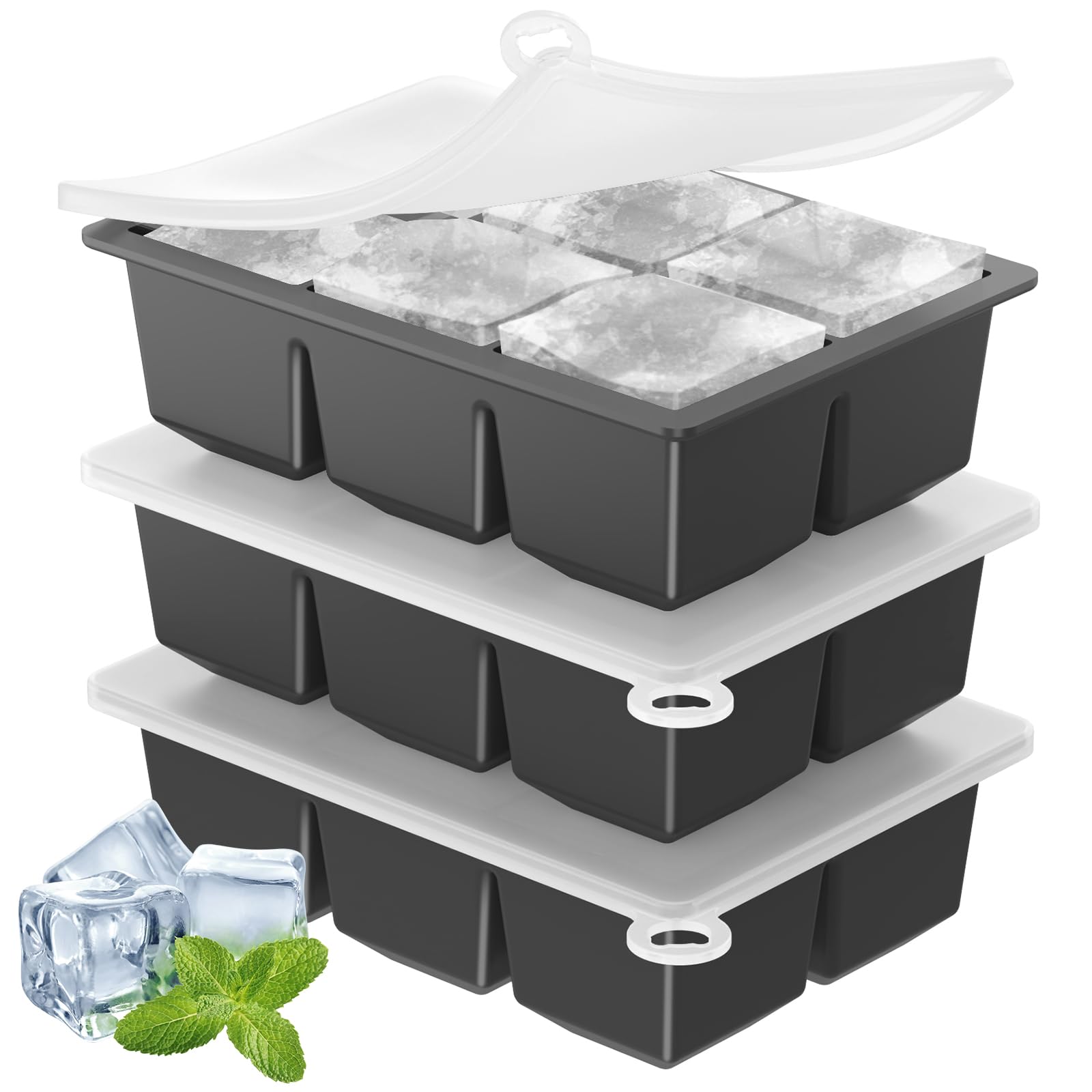 Amazon.com: ME.FAN Silicone Ice Cube Trays [3 Pack] Large Ice Cube Mold ...