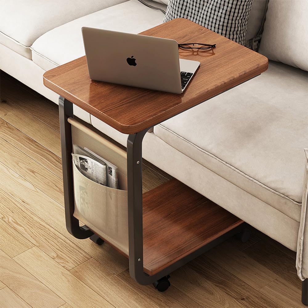 QEUUNEY Mesa C con Ruedas, Mesa de Café, Mesa de Sofá con Bolsa Lateral ...