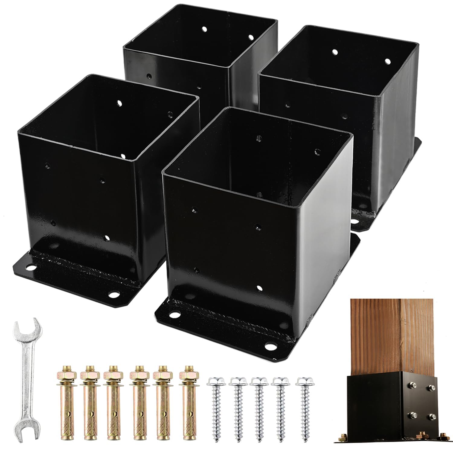 Amazon.com: Minneer 6x6 Post Base Black Square Brackets 4PCS Internal ...