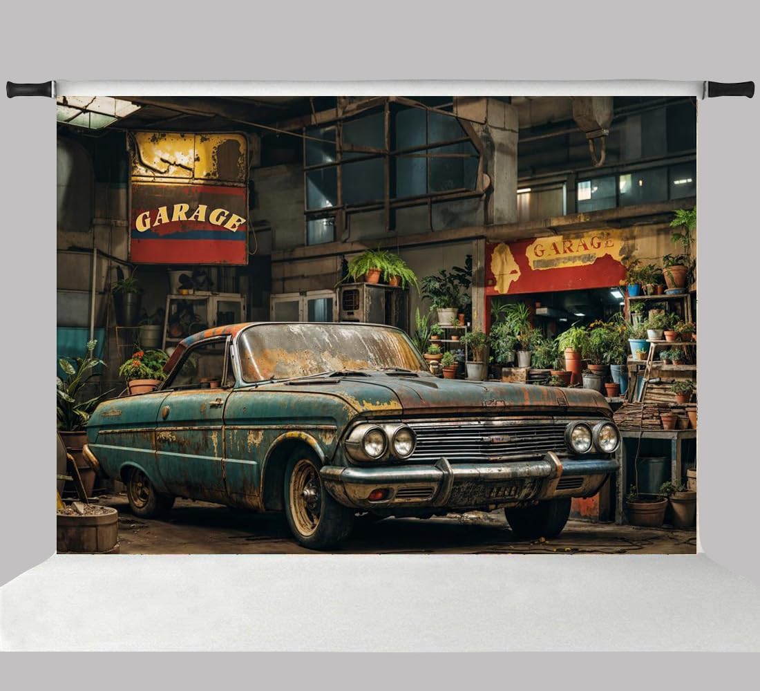 Amazon.com : Kate 7x5ft Vintage Garage Photo Backdrops Old Retro Car ...