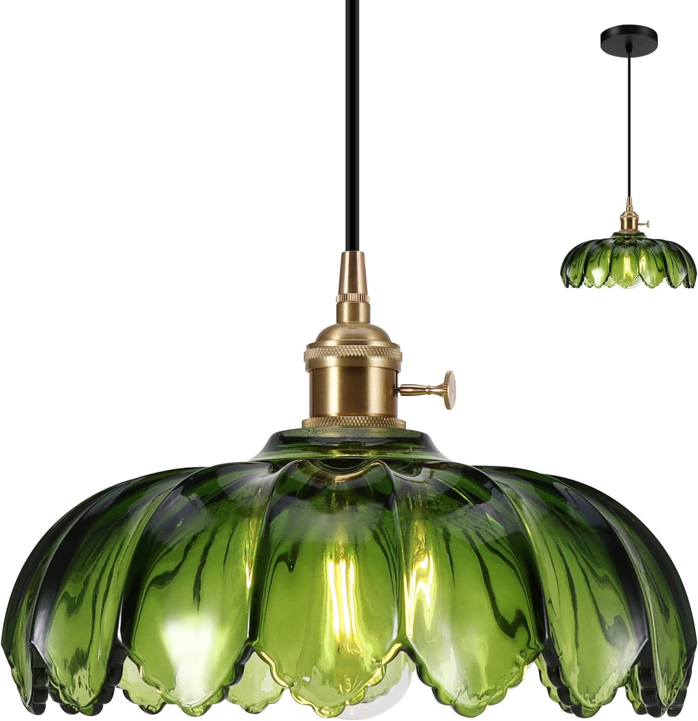 Vintage Pendant Light Shade, Green Glass Pendant Light Shade,E27 ...