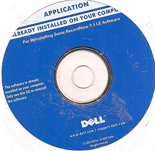 Dell Application CD for Reinstalling Sonic RecordNow 7.1 LE Software ...