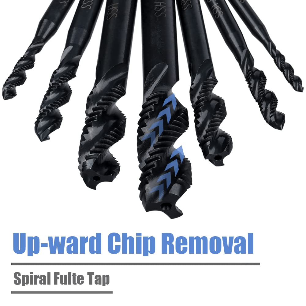 Mesee 7 Pieces HSS Thread Tap Set, Nitriding Coating Spiral Flute Taps ...