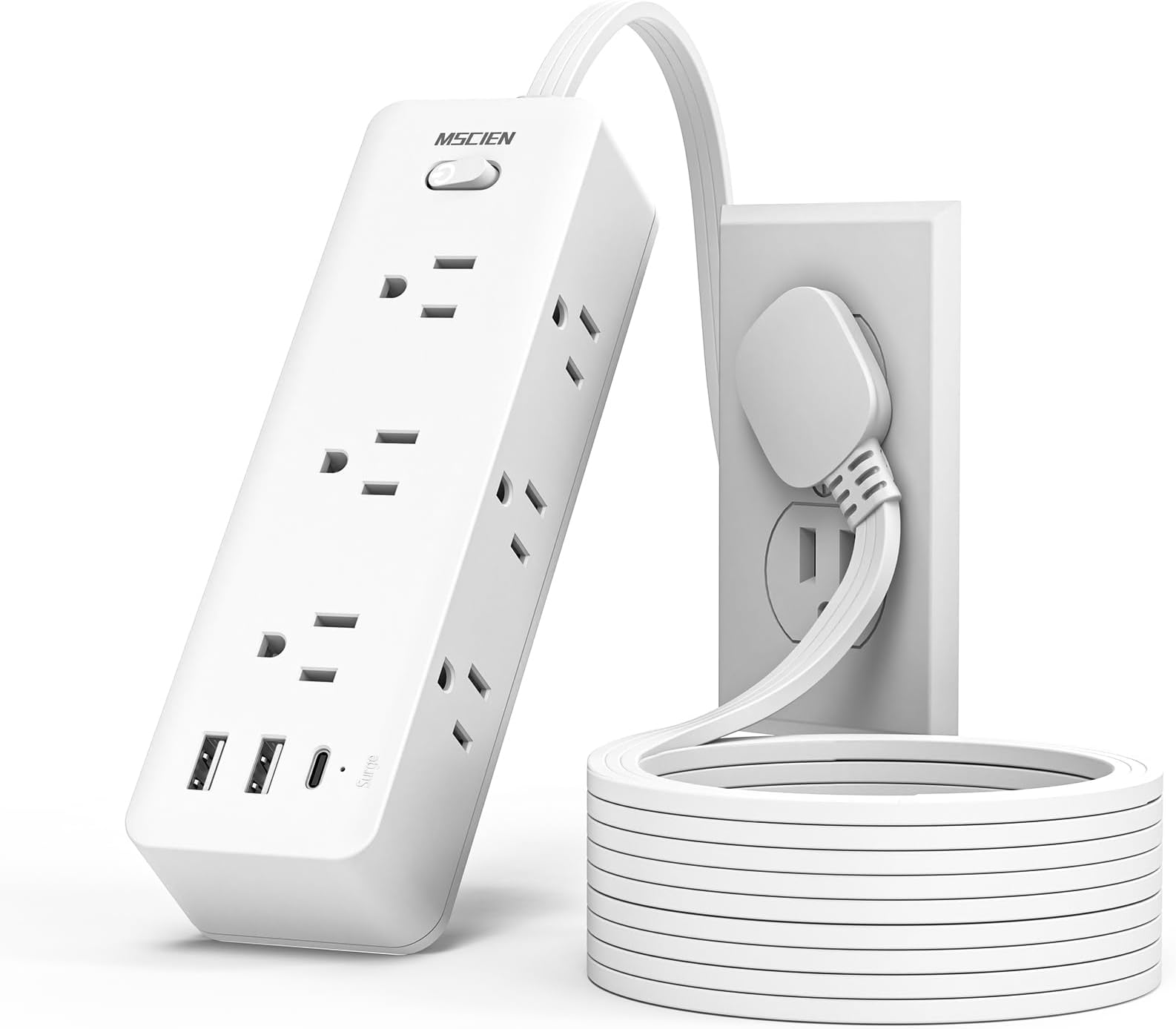 Amazon.com: Tower Power Strip with Surge Protection, Flat Plug Outlet ...