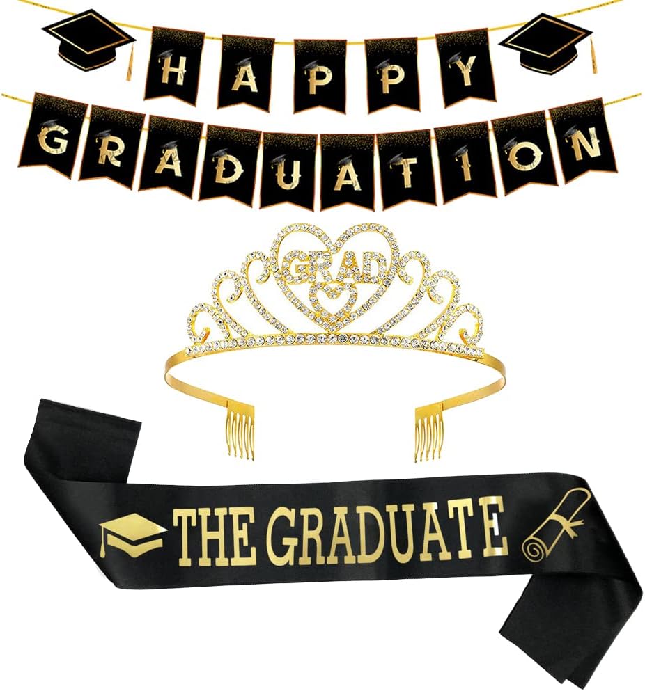 Amazon.com: Graduation Banner Satin Sash Crown Tiara Kit Graduated ...