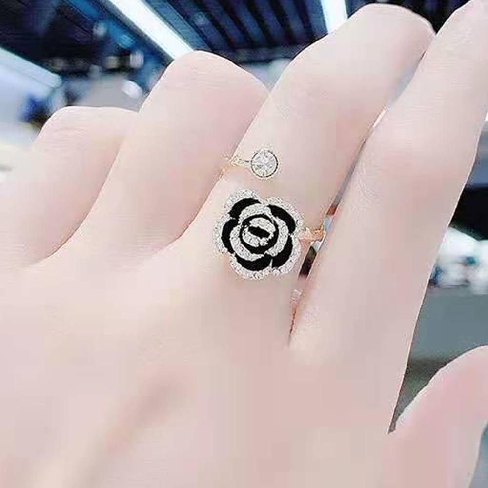 Romantic Pink Rose Flowers Rings For Women Girls Adjustable