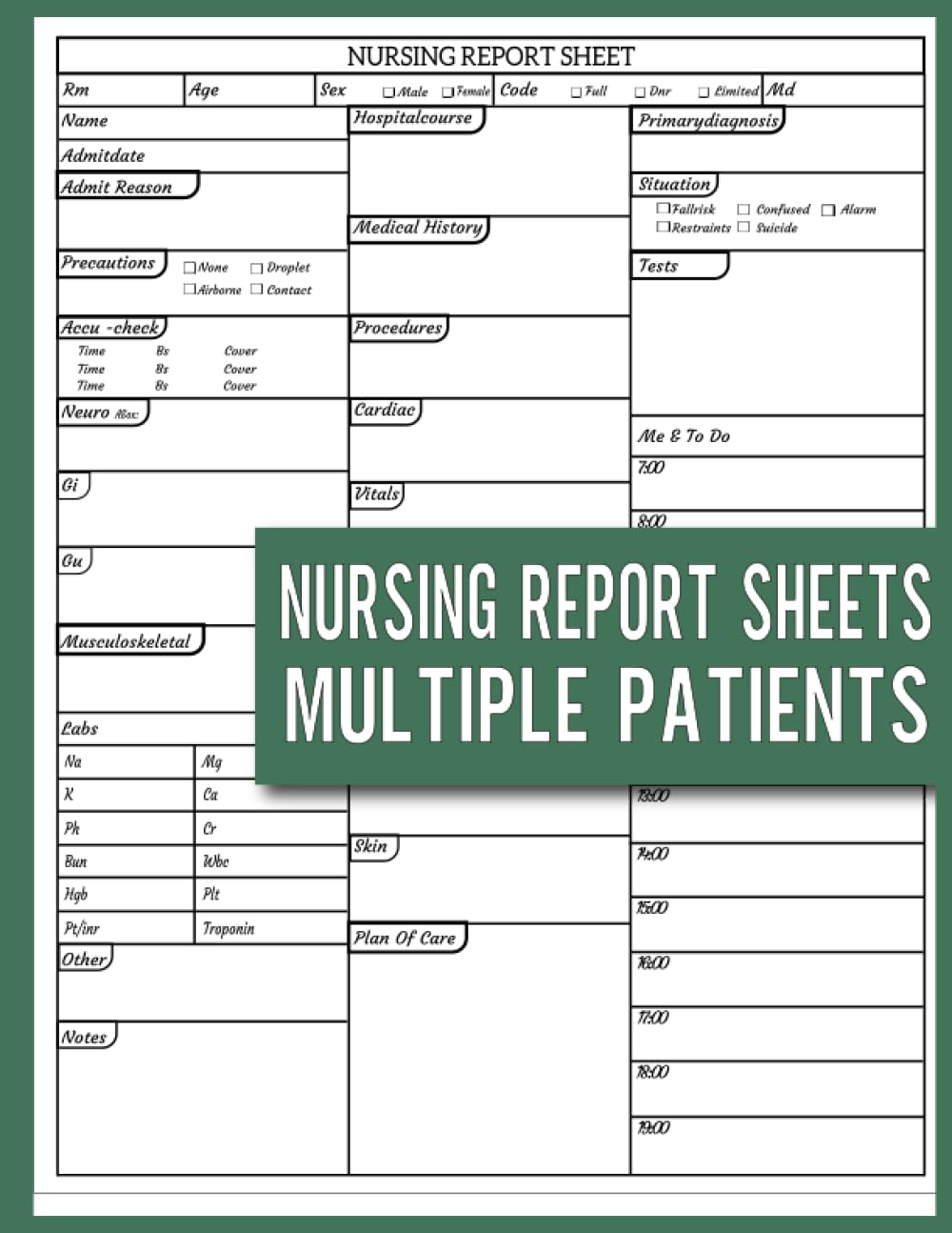 Nursing Report Sheets Multiple Patients: Nursing Report sheet - 8.5x11 ...
