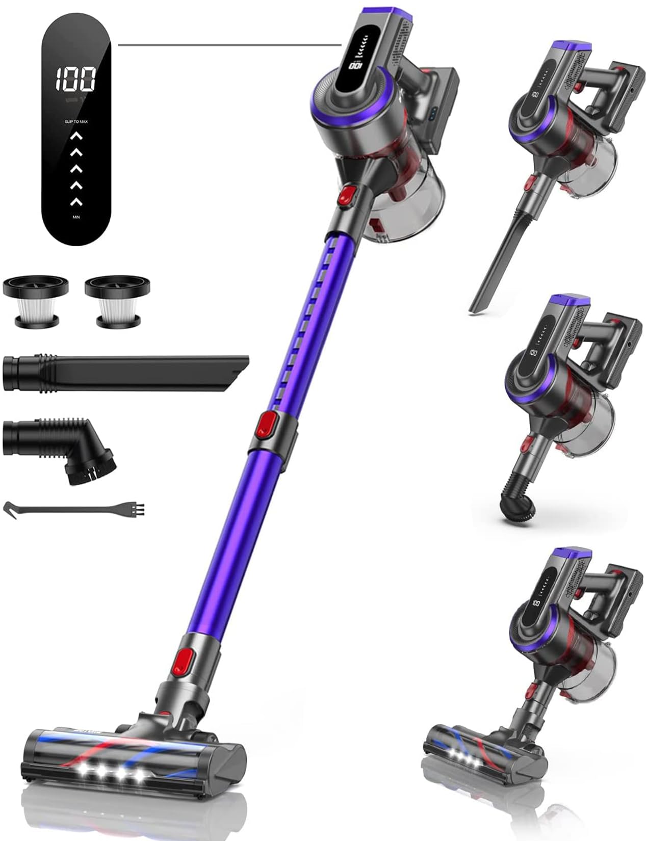 Cordless Vacuum Cleaner, 450W 38KPA Powerful Stick Vacuum with 55min ...