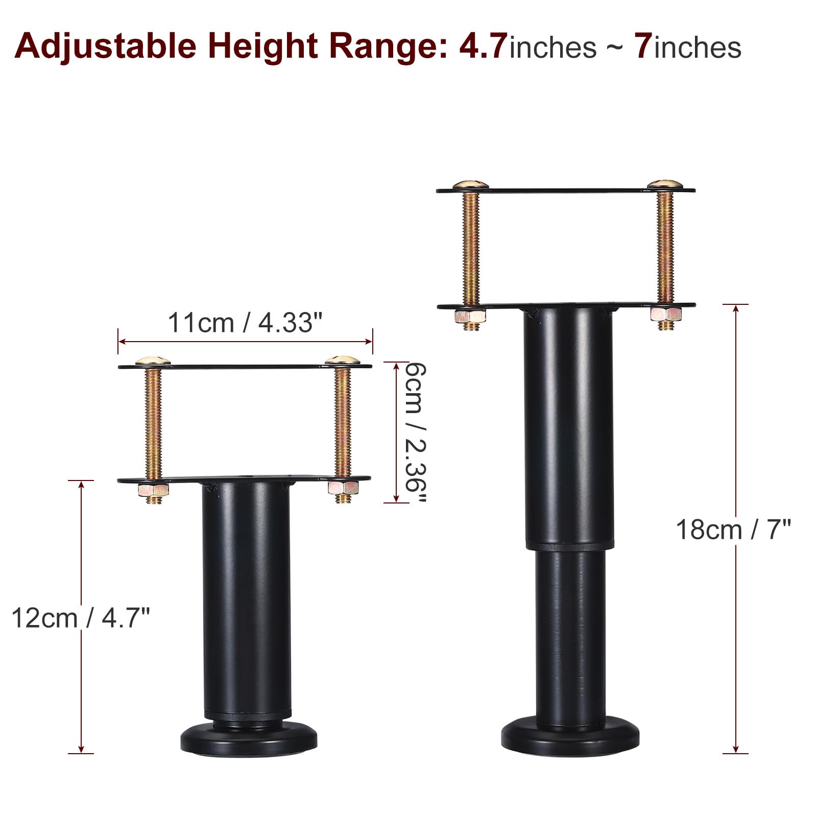 Uxcell Adjustable Furniture Legs Bed Frame Center Support Legs, Metal ...