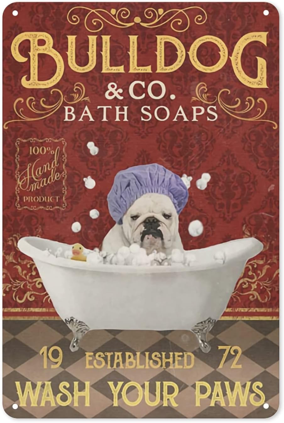 Amazon.com: Metal Sign - Bulldog Bath Wah Your Paws Poster Metal Signs ...