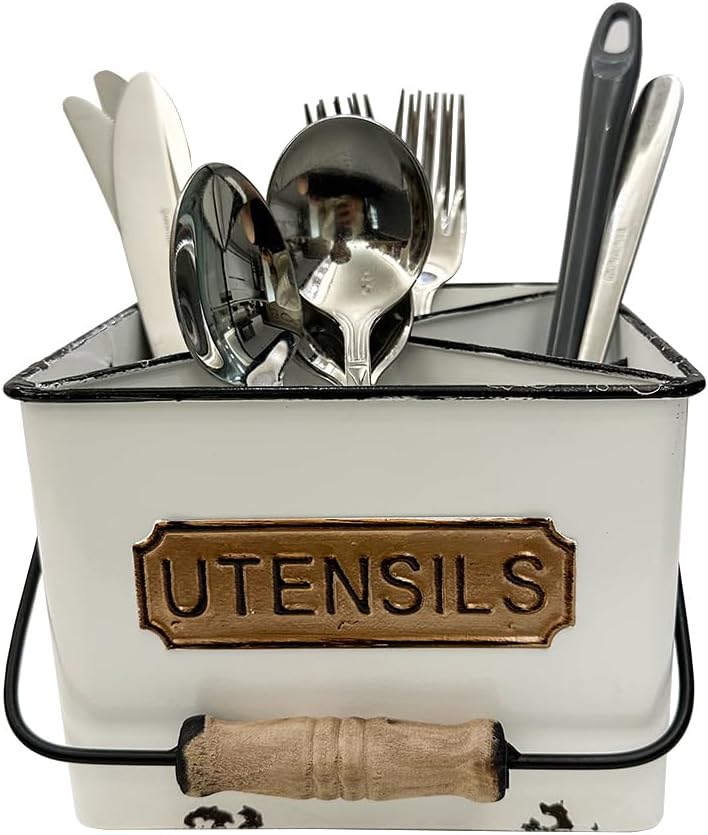 Amazon.com: Rustic Wood Utensil Organizer Caddy (Rustic Brown) : Home ...