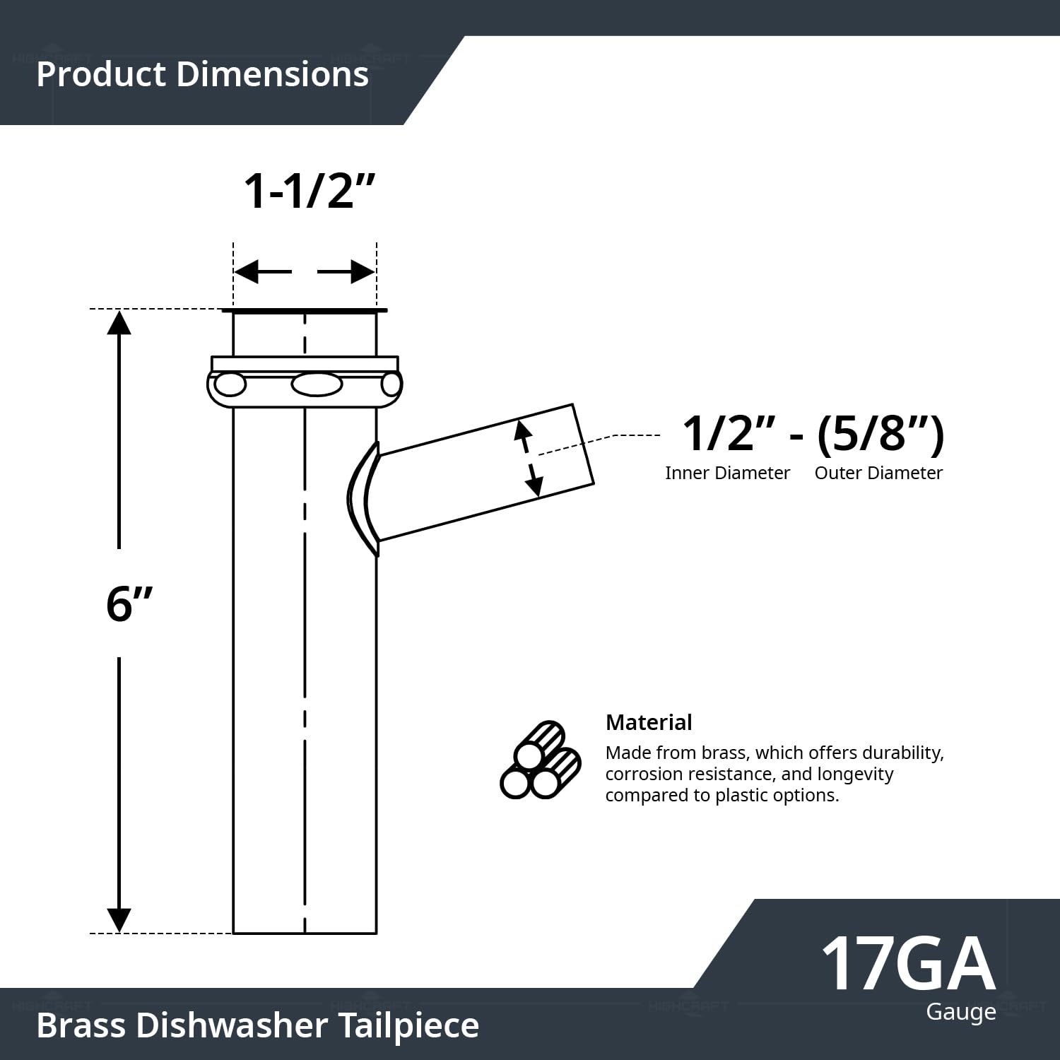 Snapklik.com : Brass Dishwasher Tailpiece Branch 1-1/2" X 6" Direct ...