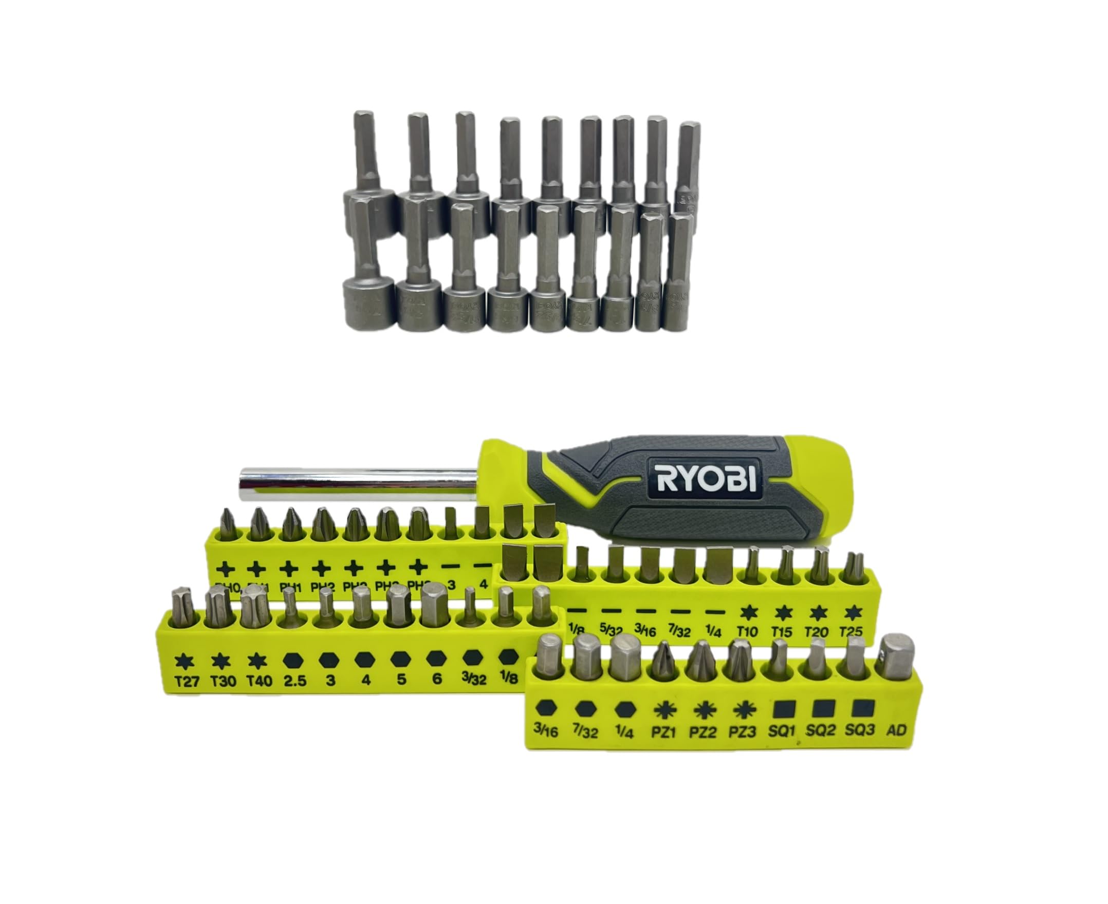 Amazon.com: Ryobi Magnetic Screwdriver Handle with 61pc Bit Set & Nut ...