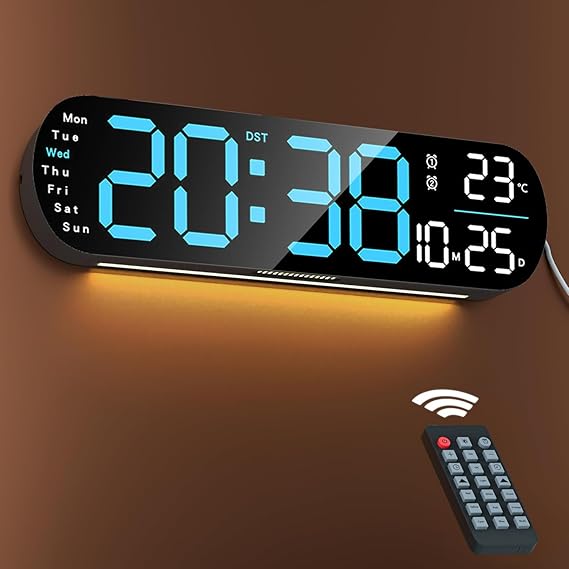 Digital Wall Clock, Necomi 14'' LED Digital Alarm Clock with 8 Color ...