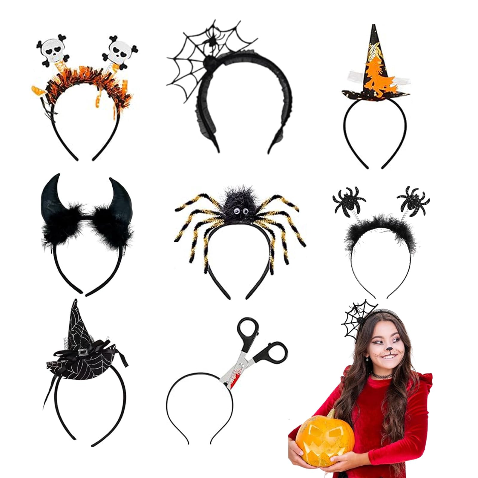 mzoLife 8 Pcs Halloween Headbands for Women, Halloween Costume ...